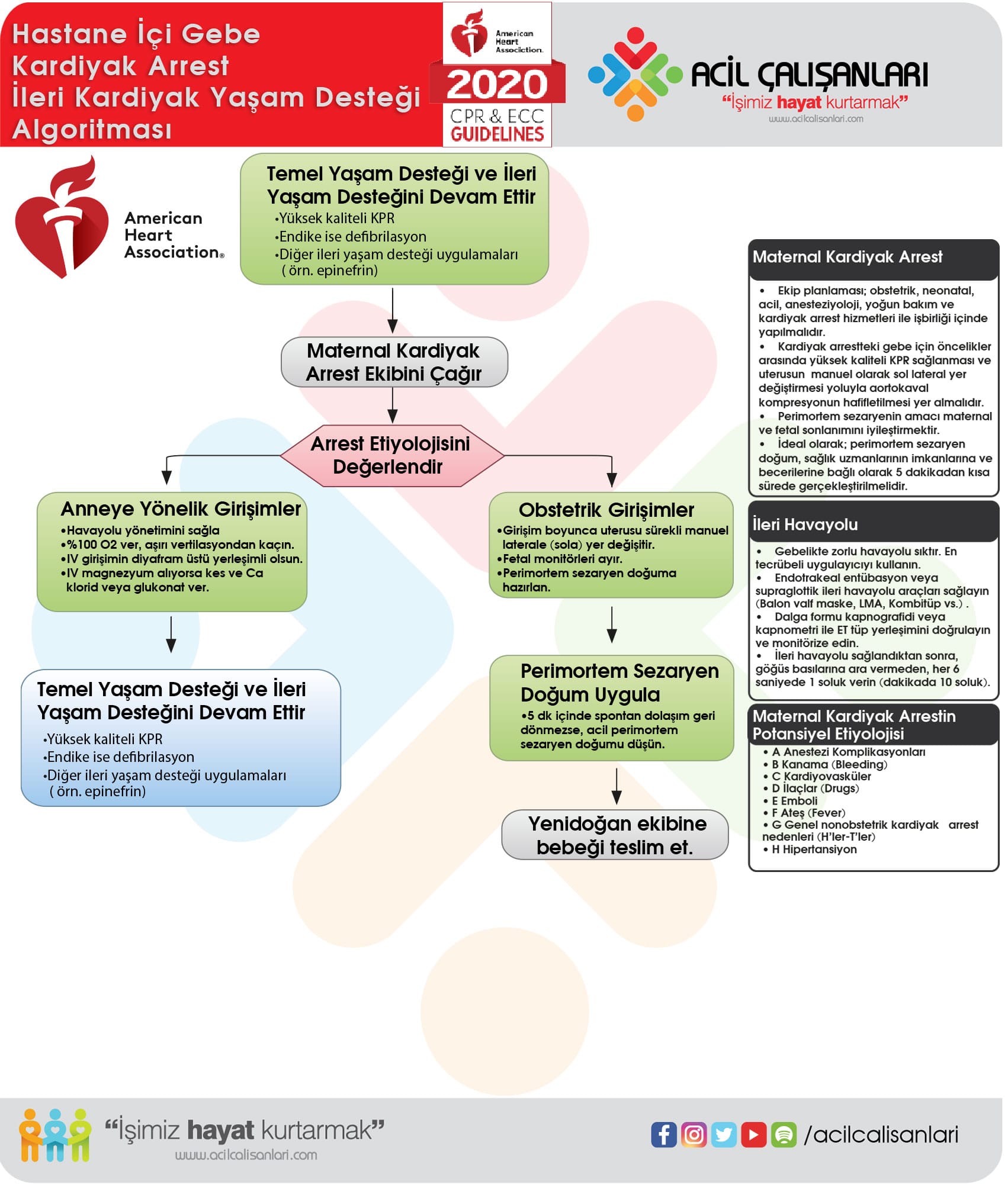 Gebe Kardiyak Arrest Algoritması Akıl Kartı AHA 2020 | Acil Çalışanları